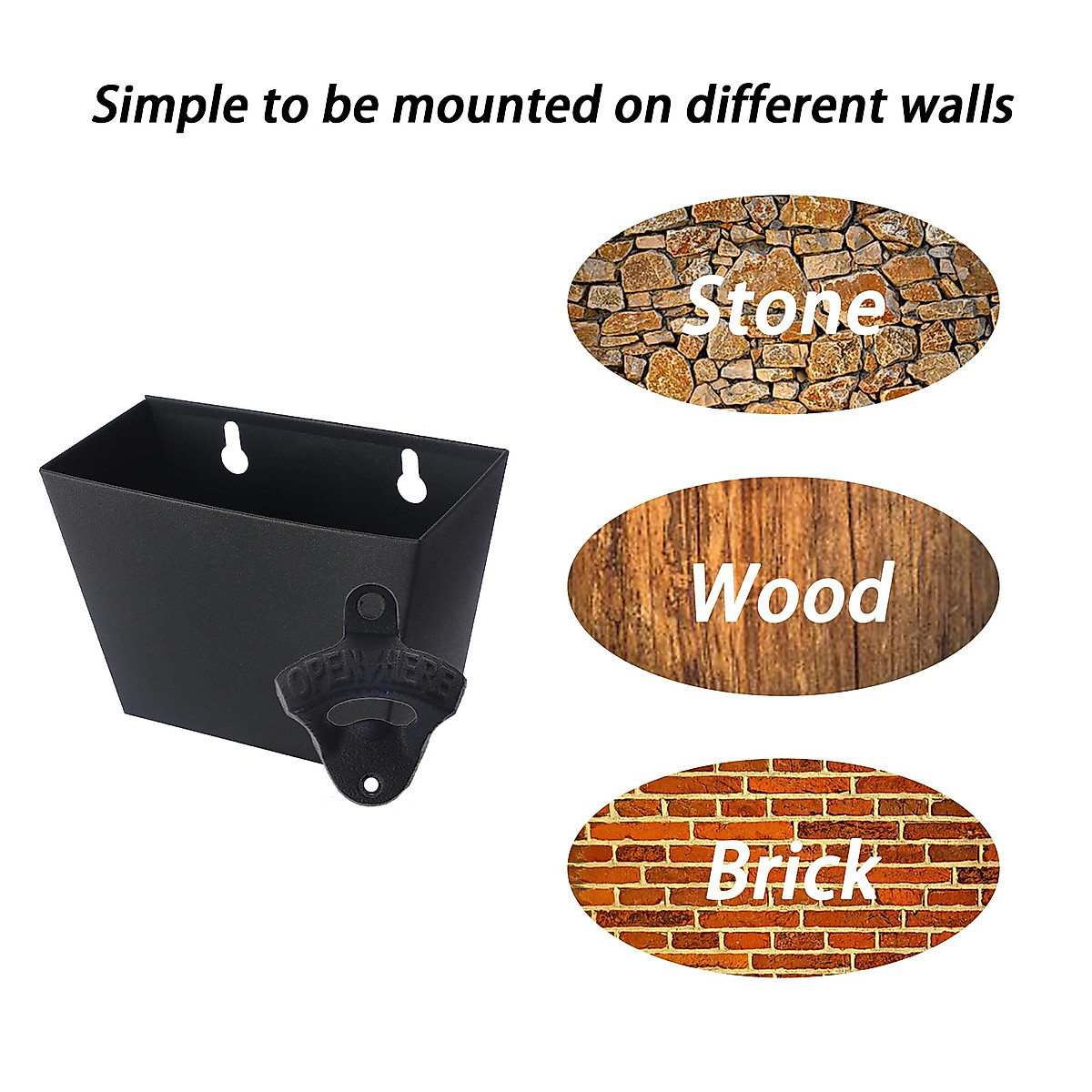 Luwanburg Black Cast Iron Bottle Opener Wall Mounted with Cap Catcher Bundle for Man Cave Garage Bar Gifts