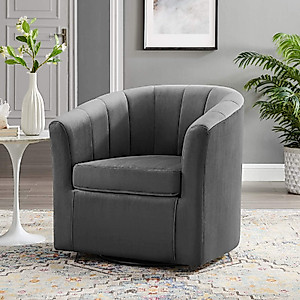 Modway Prospect Channel Tufted Performance Velvet Swivel Armchair in Charcoal