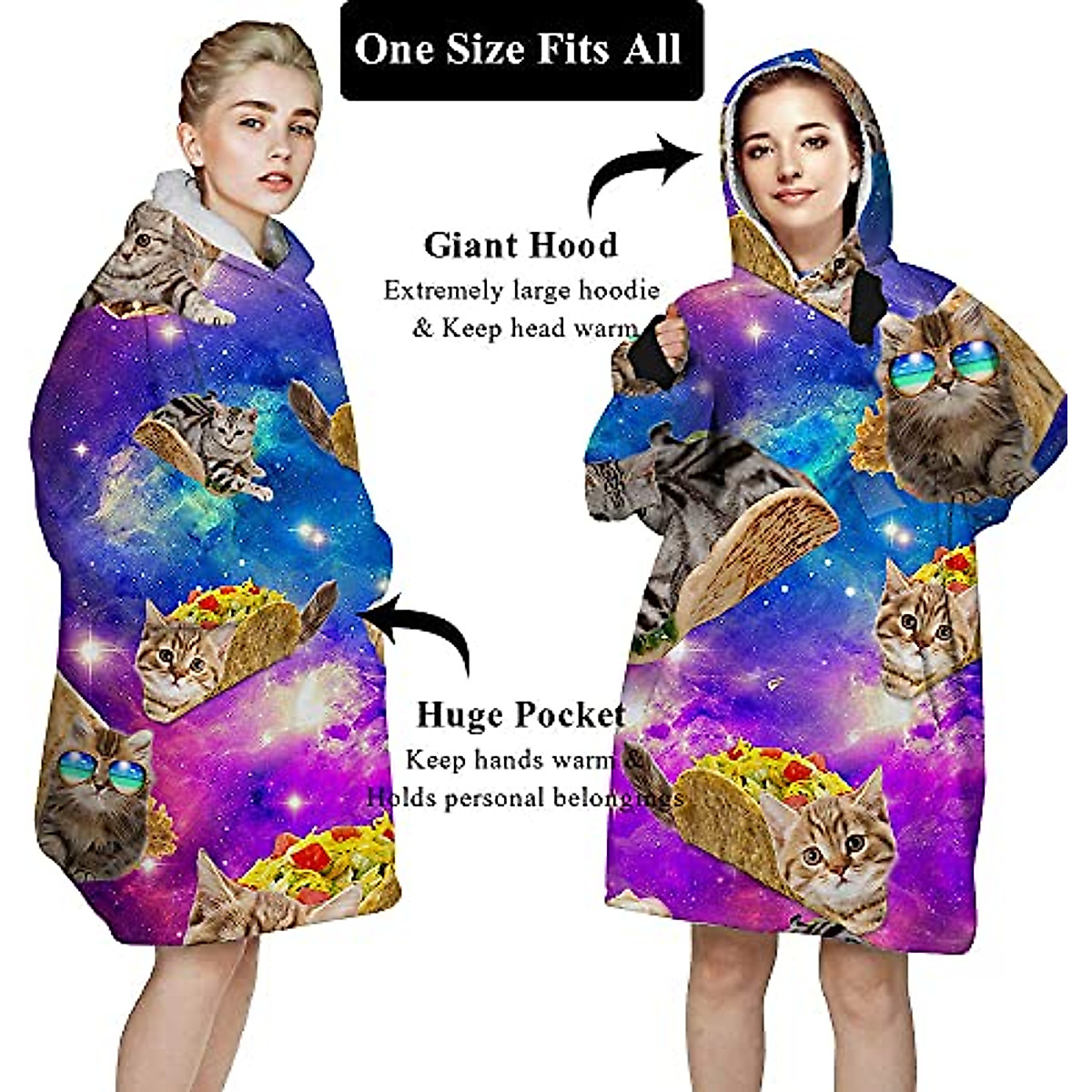 Hafisoe Oversized Wearable Blanket Hoodie,Fleece Sherpa Hooded Blanket Light Microfiber Flannel Sweatshirt Blanket with Pocket for Adult