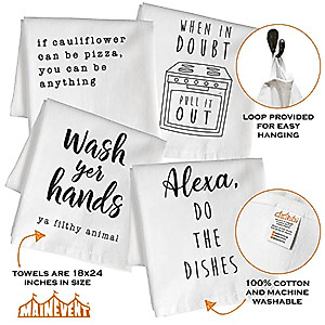 MAINEVENT Funny Kitchen Towel 4 Pack 18x24 Inch, Set of 4 Cute Kitchen Towel, Funny Dish Towel Saying, Funny Housewarming Gift Funny Hand Towel Alexa Do The Dishes Kitchen Towel Cute Funny Dish Towel