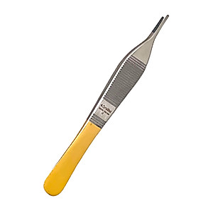 German Grade Adson Dressing Forceps Micro 4.75" with Tungsten Carbide Inserts and Gold Handle Premium Dental Instruments Cynamed