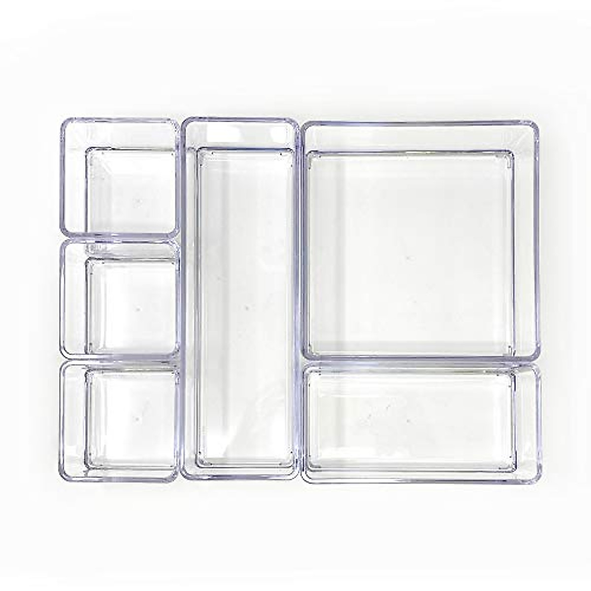 Isaac Jacobs 6-Tray Clear Acrylic Organizer Set, (Six Individual Trays), Multi-Purpose, Stackable Storage Solution for Makeup, Crafts, Desk, School, Office Supplies & More, for Bathroom, Kitchen