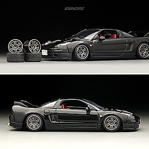 BNDS 1/64 Scale ABS Wheels Rubber Tires with Axles Plastict Material (4pcs/1 Kit) Modified Detail Up Parts for 1:64 Diecast Model Cars (BC26402S, Black Chrome)