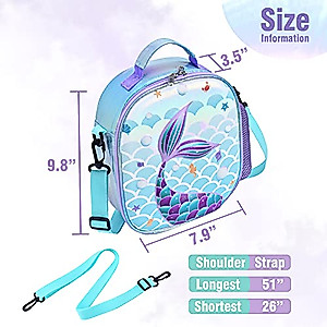 WERNNSAI Mermaid Lunch Bag - 3D Insulated Lunch Box for Girls School Picnic Shopping Lunch Shiny Crossbody Waterproof Reusable Lunch Thermal Tote Handbag with Detachable Strap