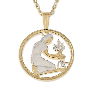 Germany Pendant & Necklace, German 50 Pfenning Hand Cut Coin