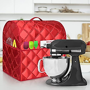 Stand Mixer Cover, Kitchen Aid Mixer Cover, Stand Mixer Accessory With Pockets for Stand Mixer and Extra Accessories,Fine, Soft, (Fit for Tilt Head 4.5-5 Quart, Red)