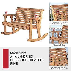 Amish Casual Heavy Duty 800 Lb Roll Back Pressure Treated Double Rocker with Cupholders (Cedar Stain)