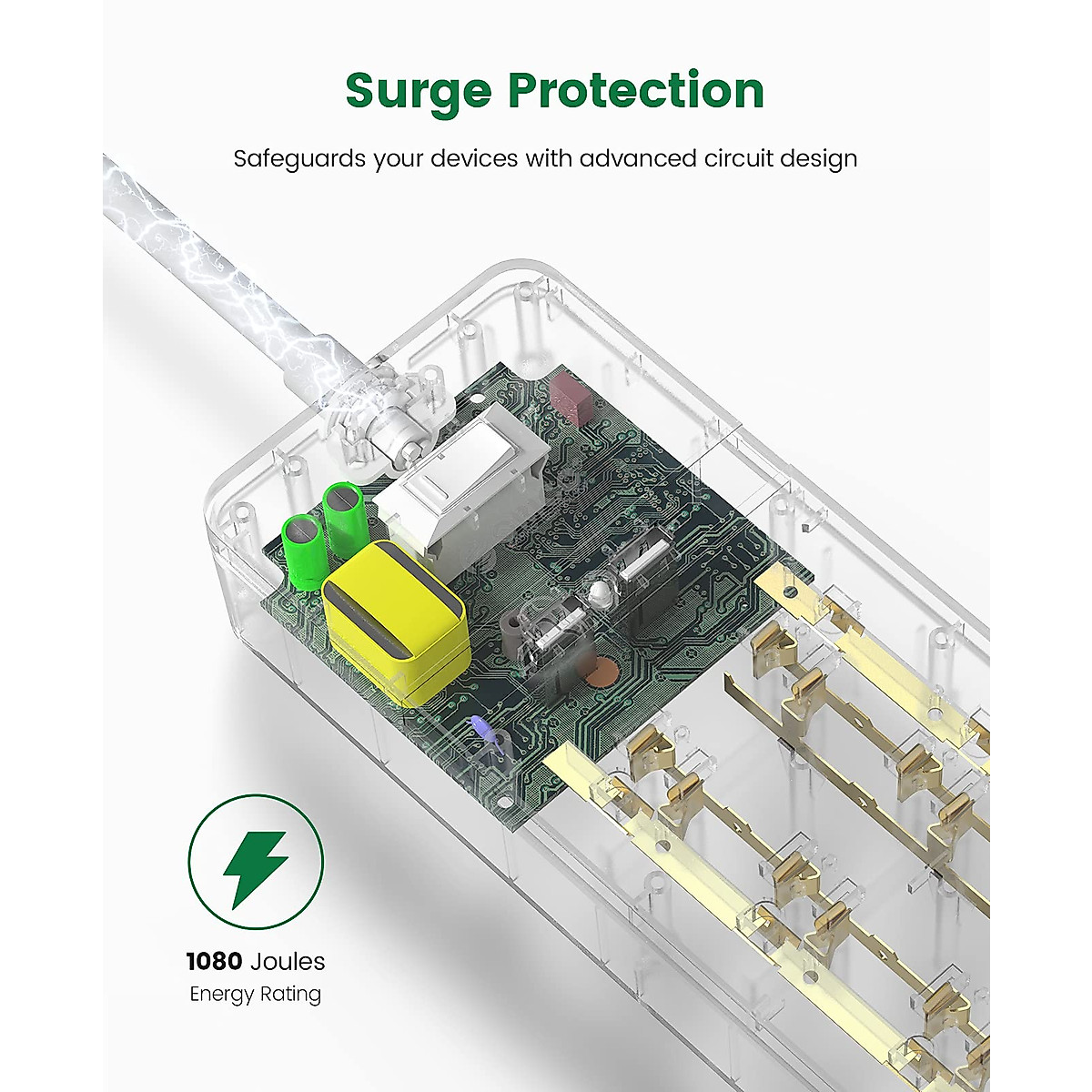 Power Strip Surge Protector, ORICO 25FT Extension Cord with USB Ports, 8 Outlet & 2 USB Flat Plug Power Strip, 15A Circuit Breaker(1850W/15A), Wall Mount for Home, Office, Hotel, ETL Listed-White