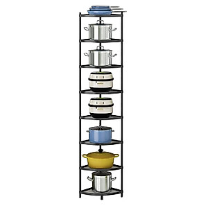 ZANIYO Kitchen Corner Shelf Rack, Multi-layer Pot Rack Storage Organizer Stainless Steel Shelves Shelf Holder (8 Tier)
