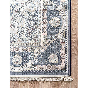 Unique Loom Narenj Collection Classic Traditional Medallion Textured Design Area Rug, 5 x 8 ft, Navy Blue/Tan
