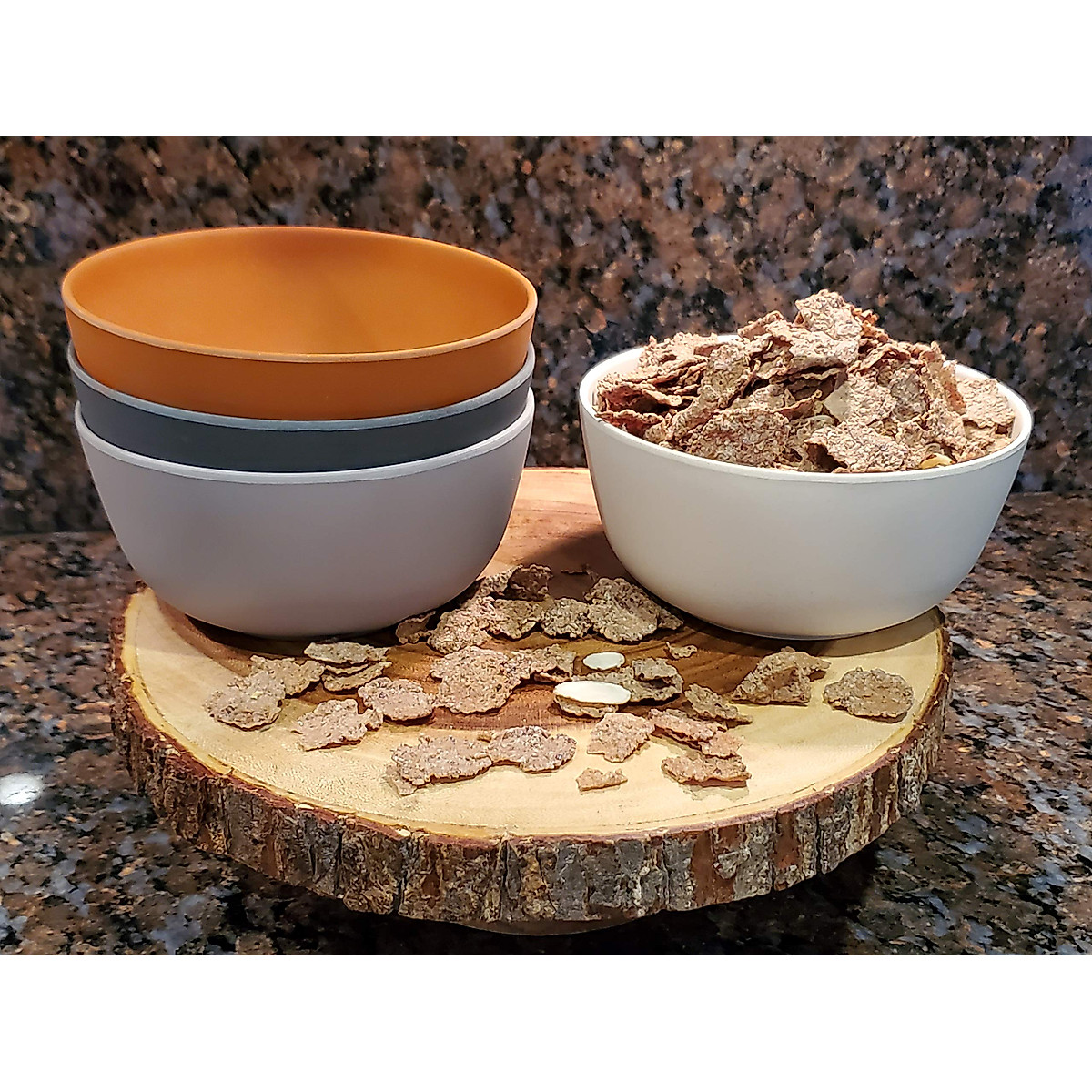 1 Click Bamboo Fiber Bowls, Set of 4, Multicolor, Dinnerware, Reusable,15 oz, Dishwasher Safe, For Salad, Soup, Cereal, Pasta, Snack. For Party, Events, Everyday Use, Outdoor