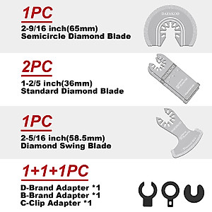 DAEMKOD Diamond Oscillating Tool Blade, Professional Multi Tool Blades Kits, Grout Removal Blade for Oscillating Tool, Fit Dewalt Bosch Worx Ryobi Milwaukee,(4 Pack)