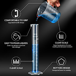 moveland Upgraded Plastic Graduated Cylinder and Plastic Beakers Set - Graduated Cylinder 10ml 25ml 50ml 100ml, Beakers 50ml 100ml 250ml 500ml 1000ml, 5 Pcs Pipettes, Ideal for DIY and Science Lab