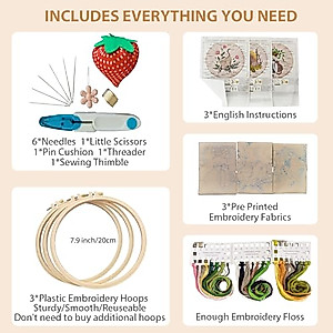 BTQKIK 3 Pack Embroidery Kit for Beginners Adults,Cat Embroidery Kit,Cross Stith Kits,Hobbies for Women with 3 Instrutions,3 Embroidery Cloth,3 Embroidery Hoops,6 Needles