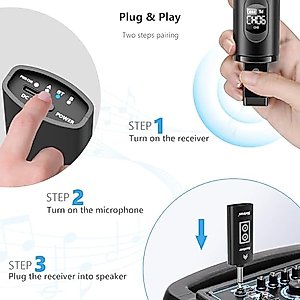 Bietrun Rechargeable Wireless Microphone, Dual Metal Cordless Handheld Dynamic Wireless Mics with 1/4'' Output for Karaoke, Meeting, Singing, Church, Wedding(UHF 240ft Range)(Receiver with Bluetooth)