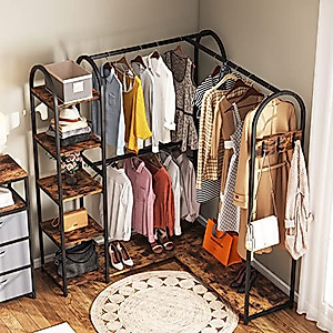 Tribesigns L Shape Clothes Rack, Corner Garment Rack with Storage Shelves and Hanging Rods, Space-Saving Large Open Wardrobe Closet for Bedroom