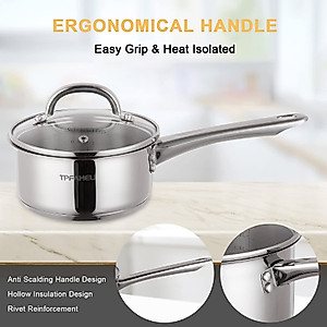 TPFAMELI 1 Quart Saucepan with Lids, Small Saucepan Stainless Steel Tri-Ply Layer Thickened Bottom Sauce Pan Sauce Pot,Dishwasher Safe & Oven Safe (1QT)