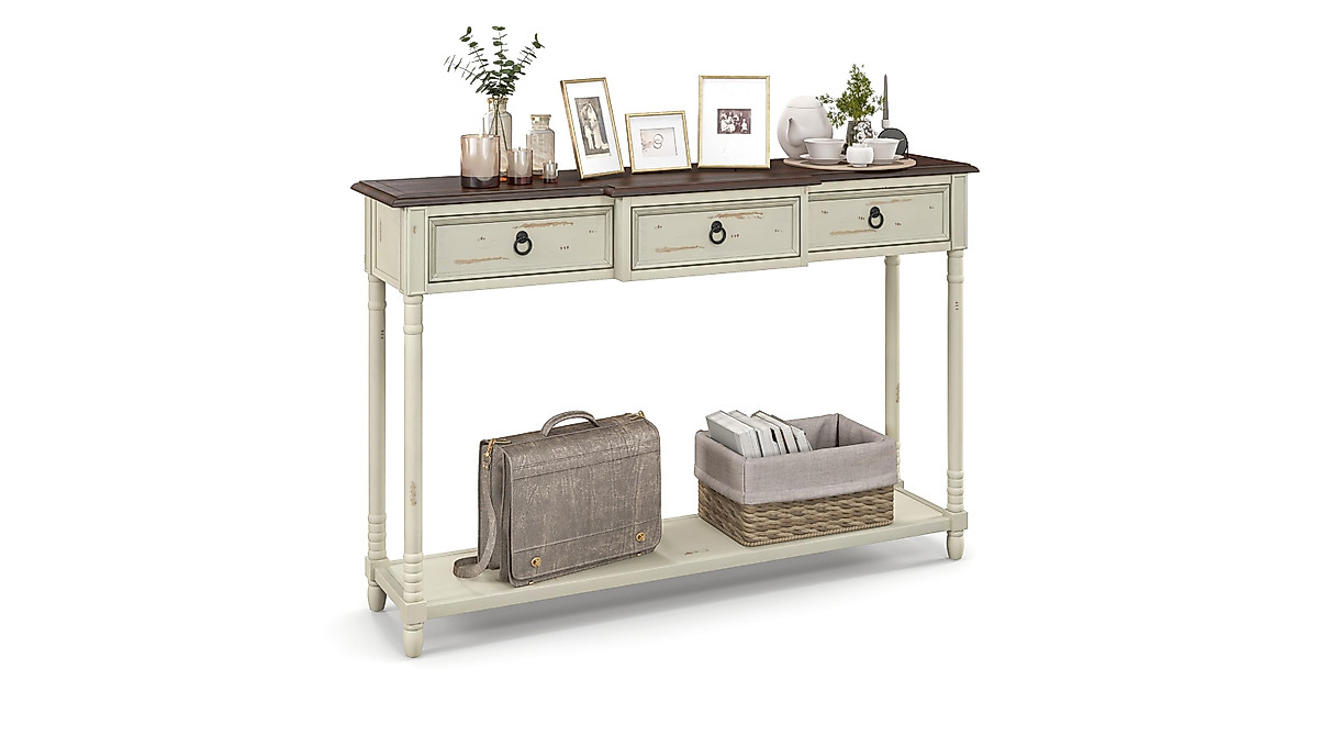 Giantex Rustic Console Table with Storage Drawers – Entry & Sofa Table