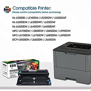 Cool Toner Compatible DR820 DR-820 Drum Unit Replacement for Brother DR820 DR-820 DR 820 Work with HL-L6200DW MFC-L5900DW MFC-L5850DW MFC-L6900CDW MFC-L6700DW HLL6200DW Printer (Black, 1-Pack)