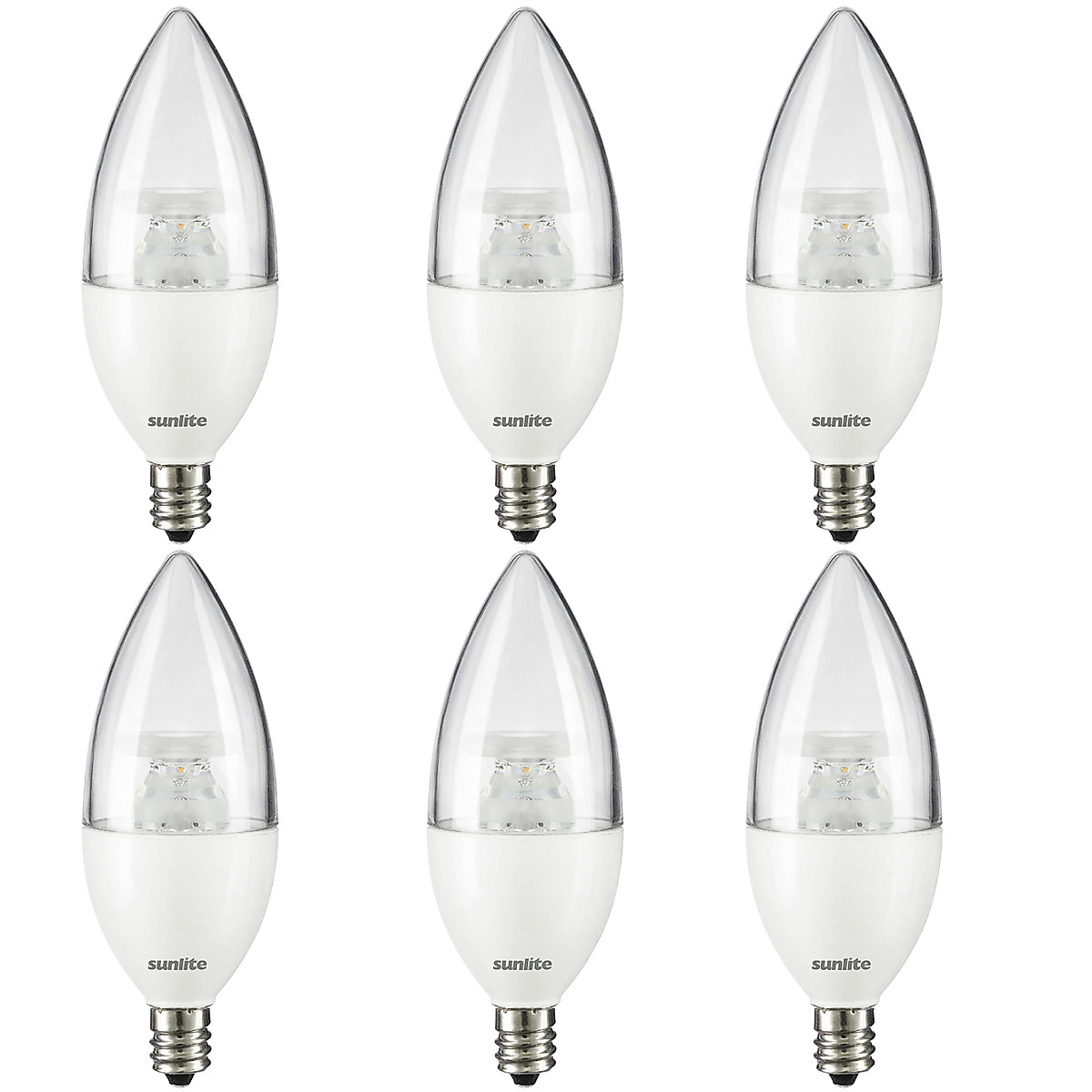 Sunlite 41637 LED B11 Clear Torpedo Tip Chandelier Light Bulb, 4.5 Watts (40W Equivalent) 300 Lumens, Candelabra E12 Base, Dimmable Energy Star and ETL Certified, 3000K Warm White, 6 Count