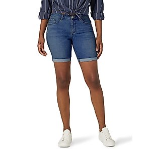 Lee Women's Legendary Mid-Rise Cuffed Bermuda Jean Short, Steadfast, 14