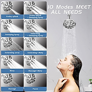 VKZK 10-Mode High Pressure Shower Head Fixed Showerhead, Anti-Clogging Silicone Nozzles-Premium Quality Luxury Design(Luxury Polished Chrome) - 1-Min Install Easy Clean Adjustable Angles