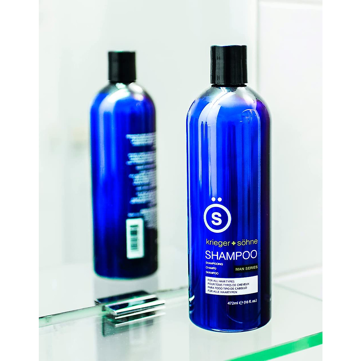 Krieger + Shne Shampoo for Men - 16oz (1 Bottle) Invigorating Shampoo with Tea Tree Oil & Peppermint Oil, Paraben Free Formulated to Heal Dry Scalp, Dandruff, and Prevent Hair Loss