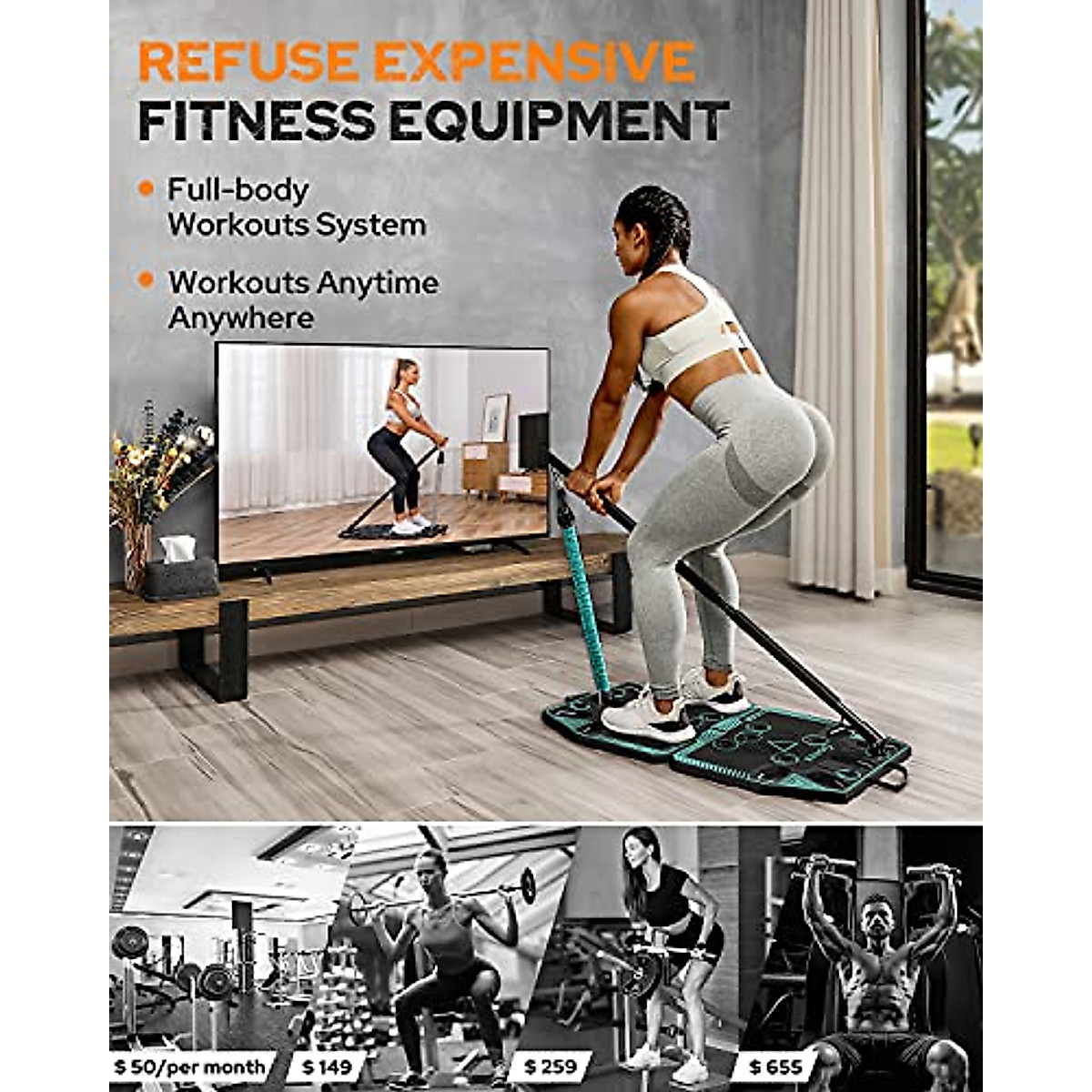 Gonex Portable Home Gym Workout Equipment with 14 Exercise Accessories Ab Roller Wheel,Elastic Resistance Bands,Push-up Stand,Post Landmine Sleeve and More for Full Body Workouts System,Green