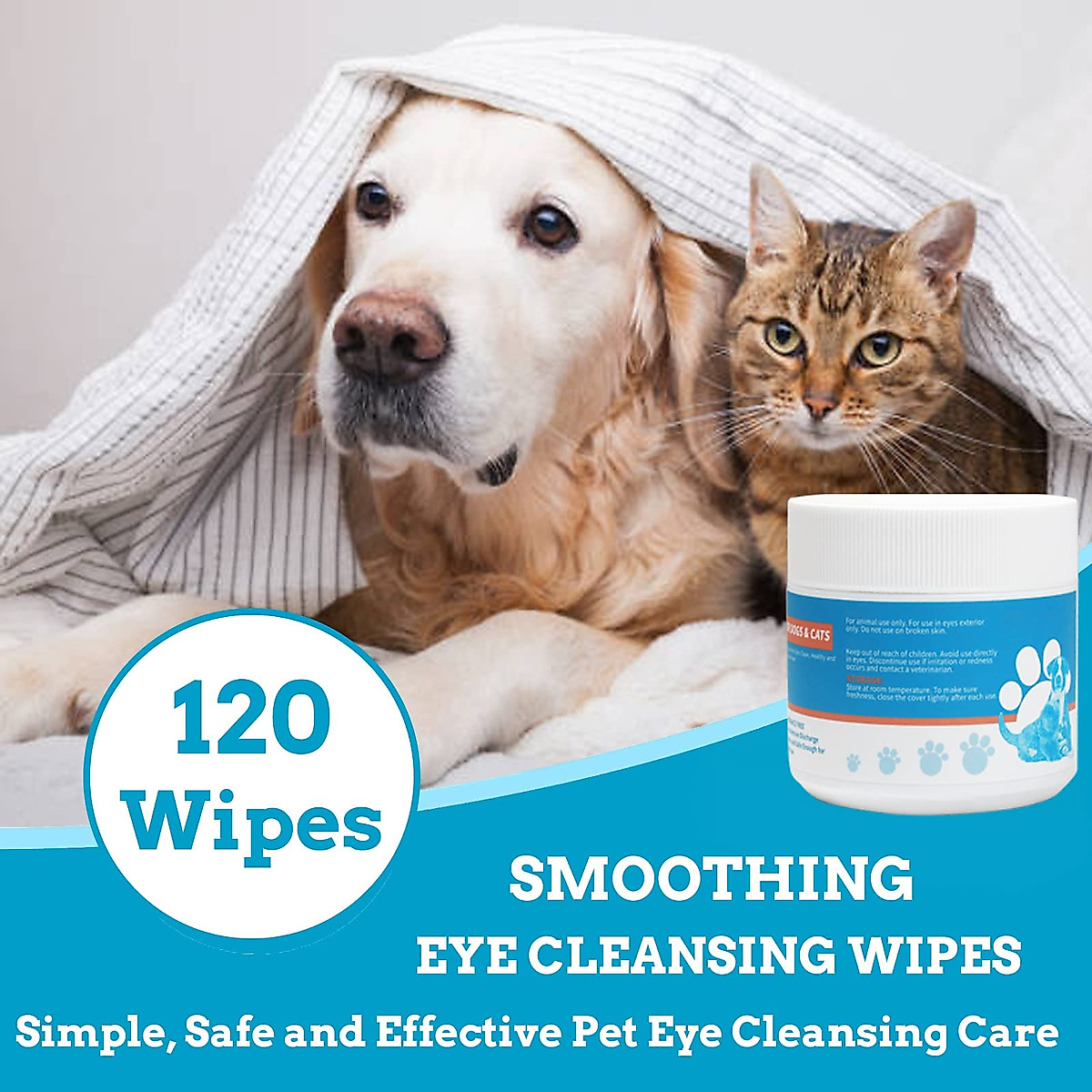 Tetesol Dog Cat Eye Wipes - 240ct Wet Pad Gentle Tear Stain Remover Wipes for Dogs Cats Horses - Non-Stinging Eye Irrigation Formula, Remove Dried Mucus, Discharge & Tear Stains