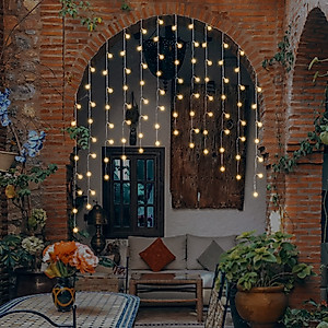 MANBOO LED Curtain Crystal Lights 6.6ft X 5ft 150 Crystal Balls Warm White, Solar Panel with Indicator, Waterproof Outdoor Icicle String Lights for Xmas Patio Garden Party Lawn Balcony Fence Decor