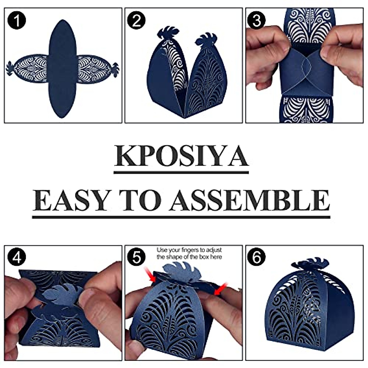 KPOSIYA Pack of 70 Laser Cut Favor Boxes, 2.8”x2.5”x3.2” Wedding Party Small Gift Boxes Hollow Out Candy Box for Wedding Birthday Party Baby Shower Bridal Shower Favors (pack of 70, Navy)