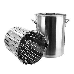 Thaweesuk Shop 36QT Stockpot Stainless Steel Pot Strainer Basket Heavy Duty Outdoor Stock pot Height 16" Diameter 13" of Set