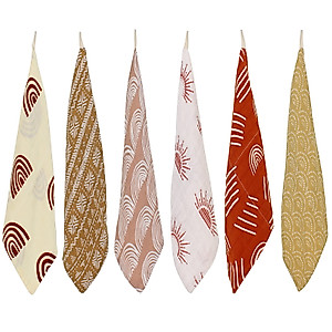 LifeTree Baby Muslin Washcloths, Soft 6 Pack Baby Wash Cloths Unisex for Boys Girls, 70% Viscose from Bamboo and 30% Cotton Bath Face Towels, Bibs for Newborn with Sensitive Skin, 10.2x10.2 inches