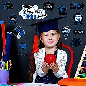 12 Pieces Graduation Magnetic Decals Decorations Congrats Grad Car Magnets Happy Graduation Magnetic Fridge Decoration Proud of You Magnet Decal Trencher Cap Fridge Magnets Graduation Stickers (Blue)