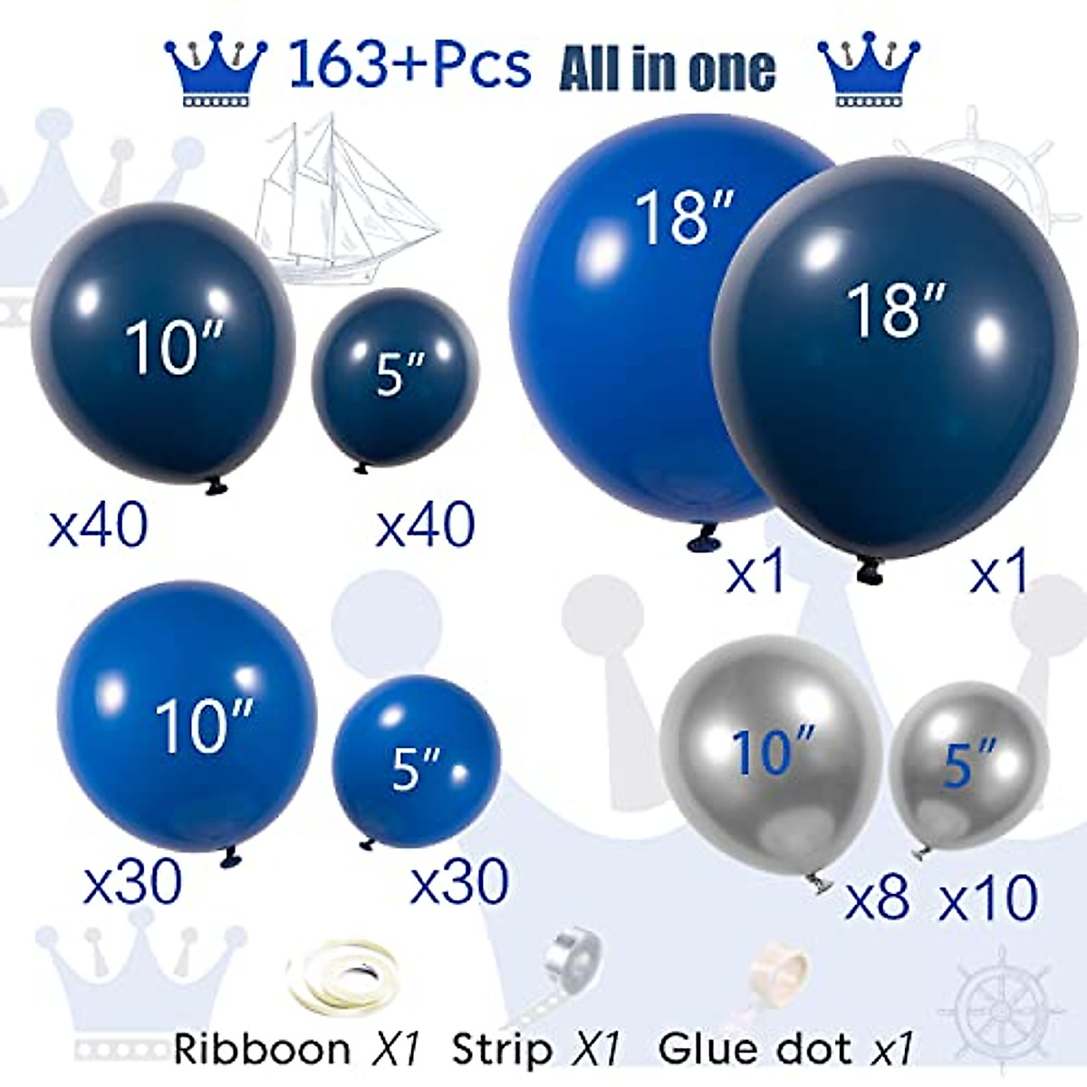 Navy Royal blue Silver balloon Garland Kit 160 PCS dark blue Balloons Arch for boy birthday decorations 50th Men Bithday supplies