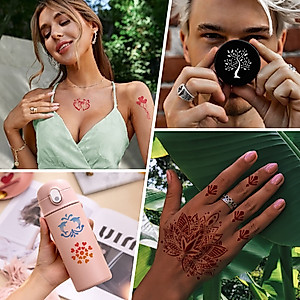 Henna Tattoo Stencils Kit Reusable for Women Girls and Kids, 410+ PCS Tattoo Templates,Temporary Indian Arabian Glitter Airbrush Tattoo Stencil Color 01