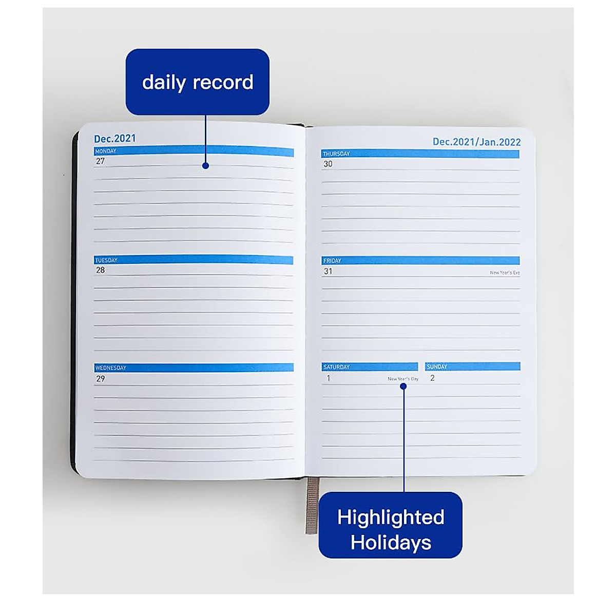 Leather Hardcover Planner 2023-2024, Weekly and Monthly Planner, Jul.2023-Dec 2024, A5 size 5.5 x 8 inch, Includes: Planner stickers + Monthly tab and Bookmarks + Inner Pocket + Elastic Closure + Pen