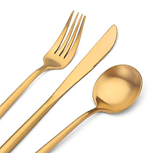 Bettlife Matte Gold Silverware Set Stainless Steel Satin Finish Flatware Cutlery Set for 4, 20-Piece Spoons and Forks Kitchen Utensil Set, Dishwasher Safe (Matte Gold, 20 P)