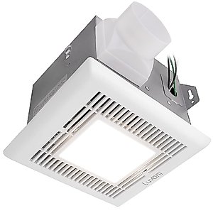 Maxxima Luvoni 70 CFM Bathroom Exhaust and Ventilation Fan - 3000K Warm White 600 Lumen LED Light, Quiet 2 Sones Operation, White Grill Ceiling Fan