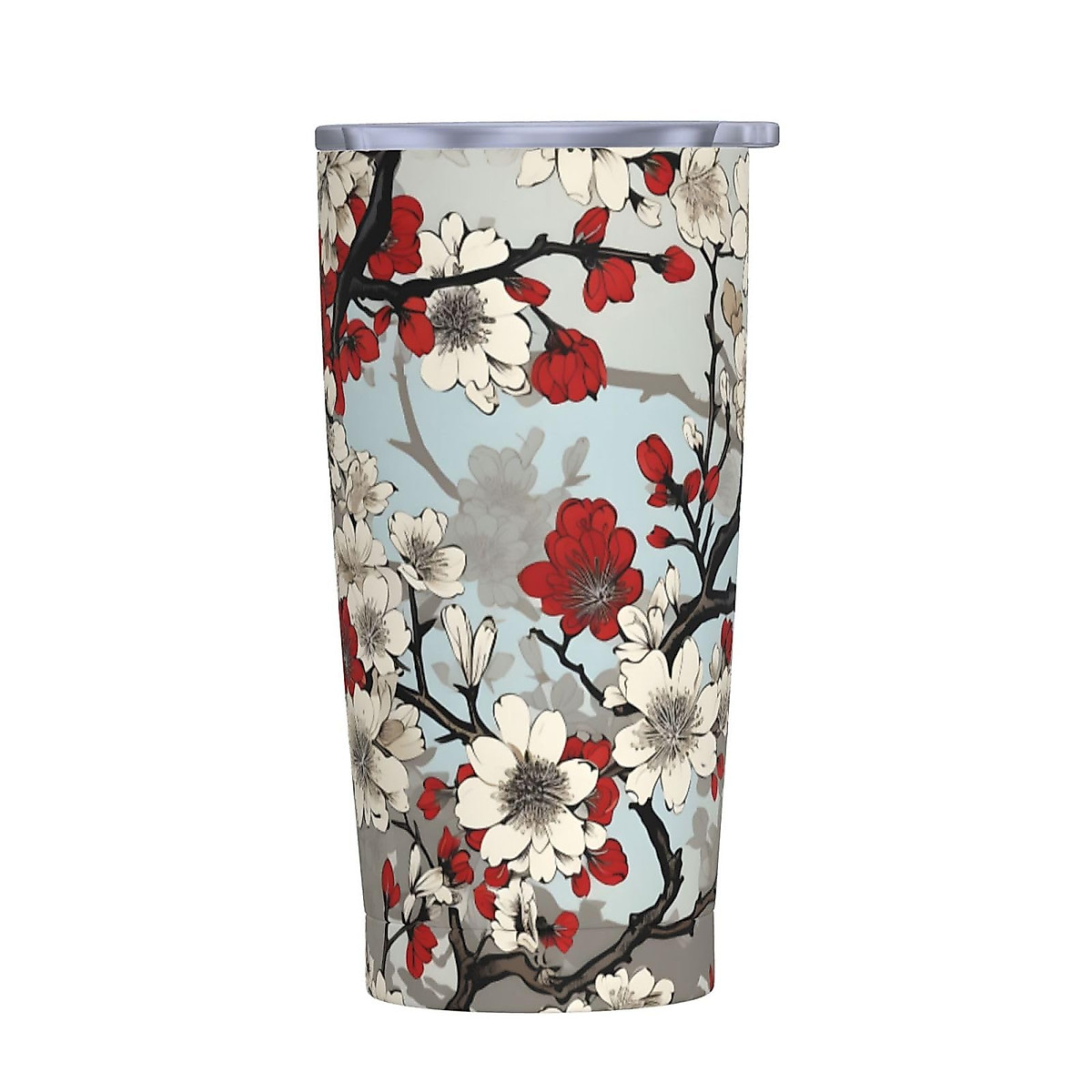 Zemwundy Red and white cherry blossoms 20oz tumbler stainless steel vacuum insulated coffee cup car cup travel mug water bottle with lid for hot and cold drinks