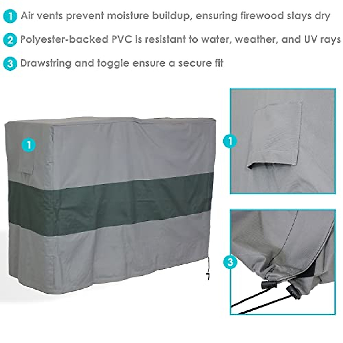 Sunnydaze Log Rack Cover - Gray with Green Stripe - 300D Polyester with PVC Backing - Heavy Duty Outdoor Accessory for Patio, Deck and Backyard - 5-Foot