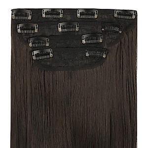 REECHO 26" Straight Super Long 4 PCS Set Thick Clip in on Hair Extensions Black Brown