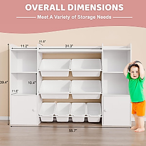 Xilingol Kids Toy Storage Organizer W/8 Removable Toy Bins, 4-Tier Toy Organizers W/6 Storage Cubbies, Kids Bookshelf and Toy Storage for Playroom, Bedroom, Kids Room, Classroom