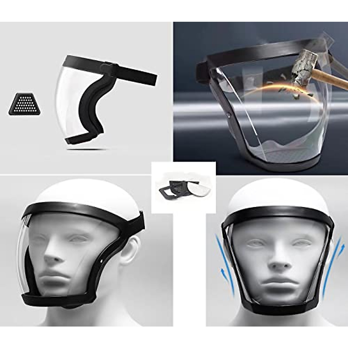 GEOOT Super Protective Face Shield Anti-Fog Full Face Safety Shield Unisex All-Inclusive Face Protection with Detachable Flter (Black)