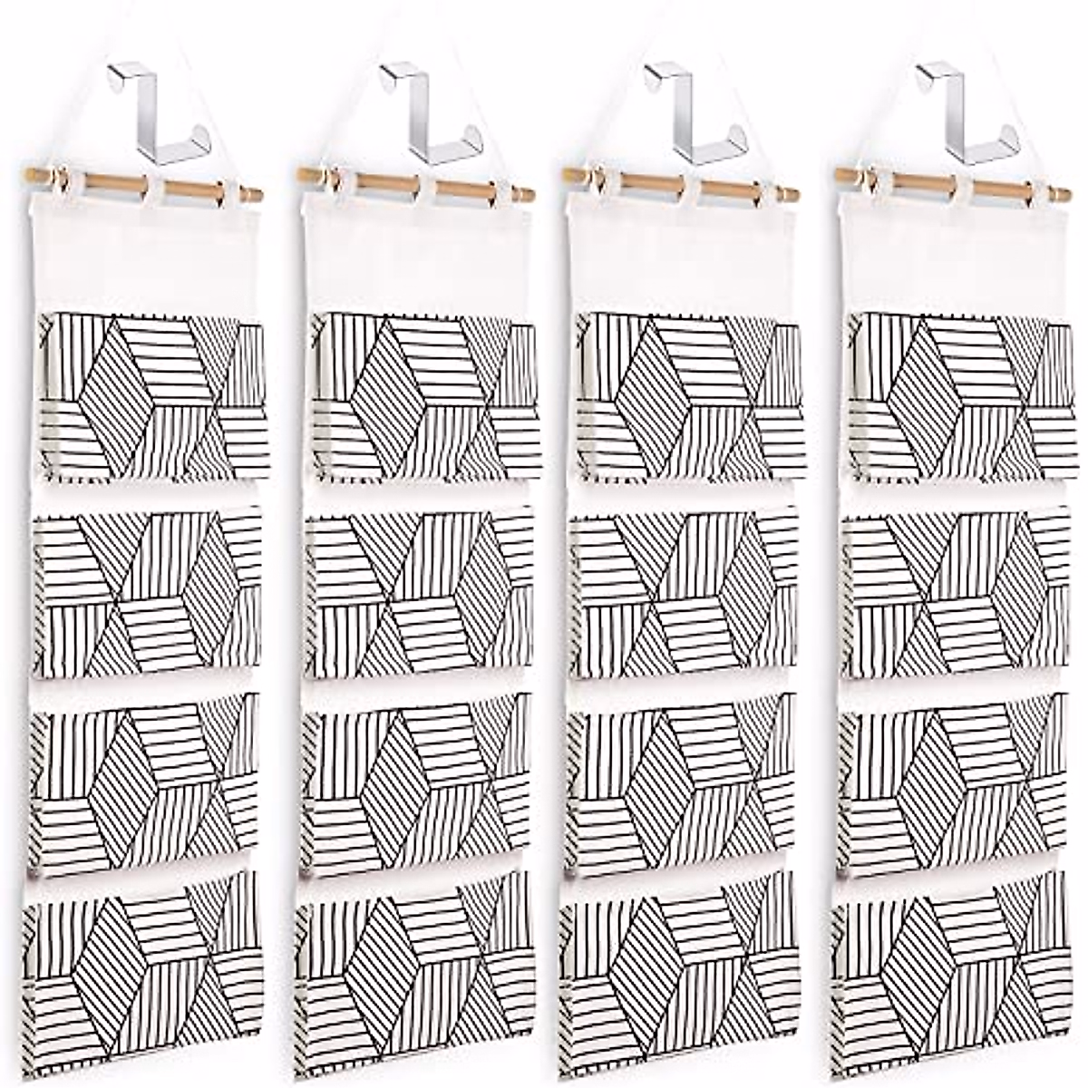 Shappy 4 Pcs Over Door Hanging Organizer Storage Bags Waterproof Canvas Wall Mount Closet with Pockets and Hooks Multi Functional for Bedroom Bathroom Magazine, Black Beige