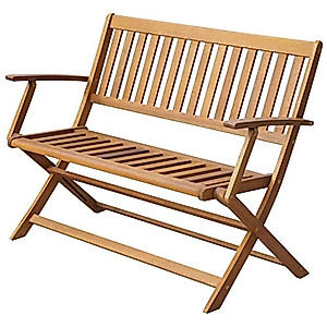 Festnight Folding Outdoor Garden Bench Wooden Patio Porch Chair Seat with Backrest and Armrest Solid Acacia Wood Courtyard Decoration Park Outdoor Furniture