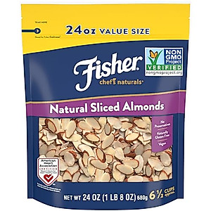Fisher Chef's Naturals Unsalted Sliced Almonds 24oz (Pack of 1), Raw Nuts Perfect for Cooking, Baking & Snacking, Vegan Protein, Keto Snack, Gluten Free