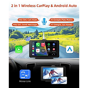 cogamichi Portable Car Stereo with Apple Carplay&Android Auto, 7 Inch HD IPS Touch Carplay Screen for Car Plug in, Wireless Carplay Dash Mount with Bluetooth, GPS Navigation, Mirror Link, Siri Voice