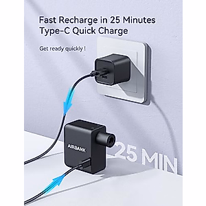 AIRBANK Electric Bike Pump Pocket, 100PSI Mini Cordless Bicycle Pump with Rechargeable Battery for Shrader & Presta Valves