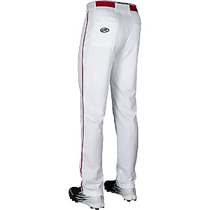 Rawlings | Semi-Relaxed Full Length Baseball Pant | Piped | Adult Small | White/Scarlet